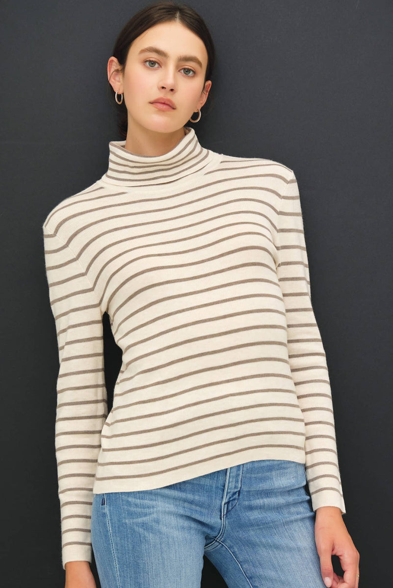 CLASSIC CUT STRIPED TURTLE NECK SWEATER TOP– A Whole World Of Good