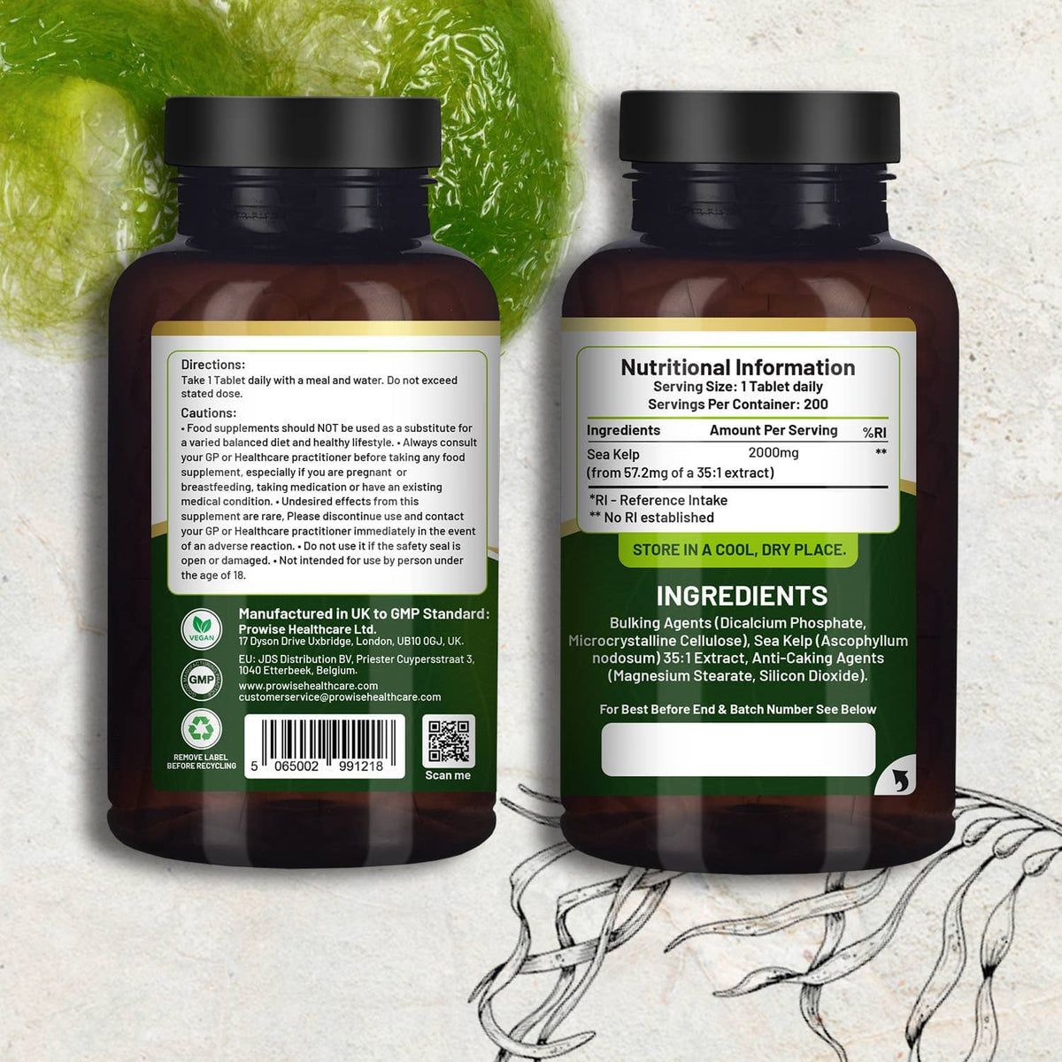 Sea Kelp 2000mg 200 Vegan Tablets | Natural Source of Iodine | A Whole ...